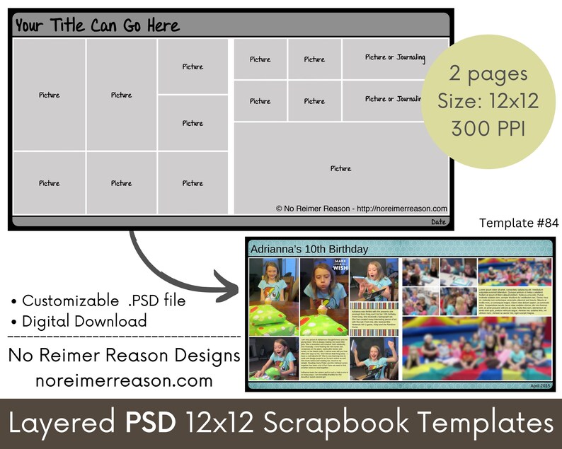 12x12 Digital Scrapbooking Template Scrapbook Page Layout - Etsy