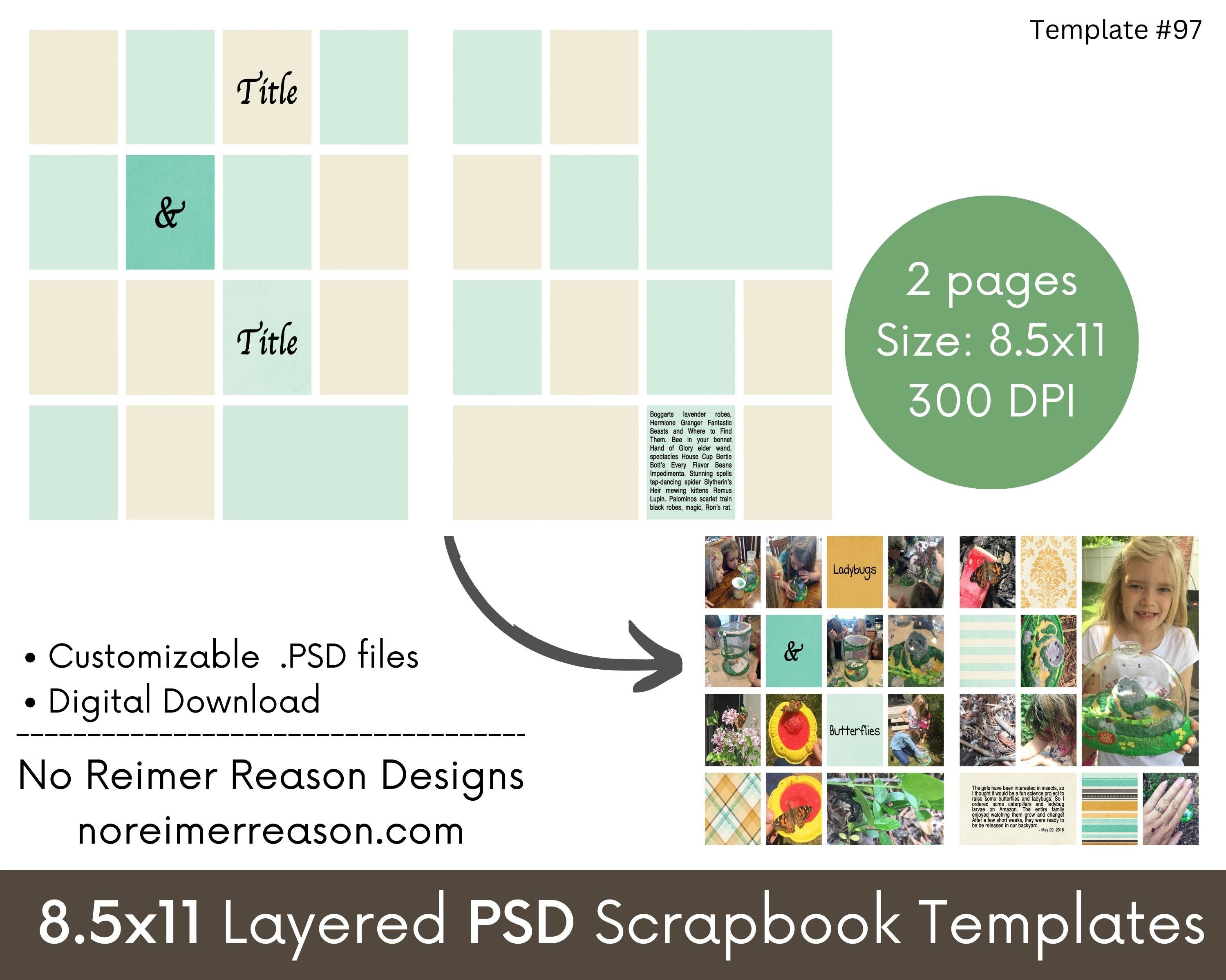 8.5x11 Digital Scrapbook Template for Photoshop, Photo Collage Page ...