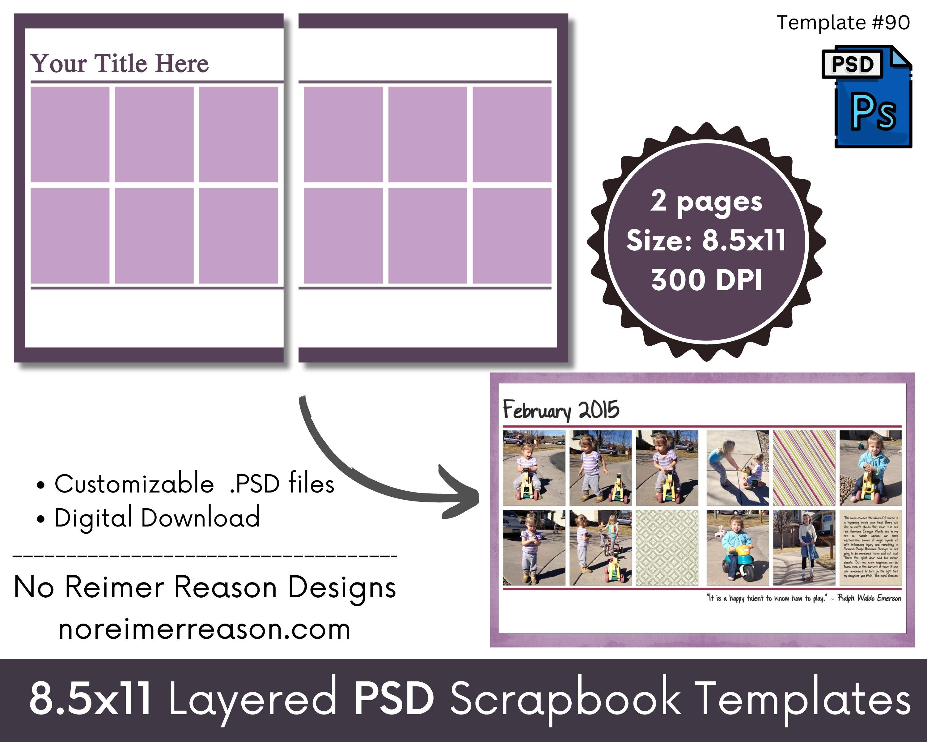 8.5x11 Digital Scrapbook Layout Template, Photobook Layout, Family ...