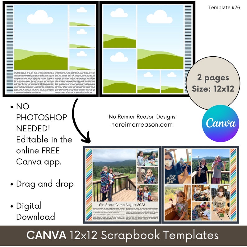 CANVA 12x12 Scrapbook Templates, Fully Customizable and Editable Photo ...