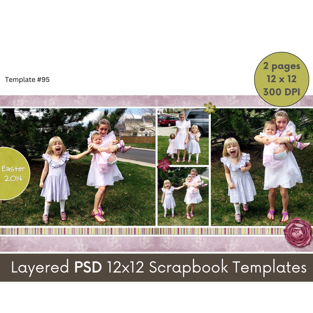 12x12 Digital Scrapbook Page Layout Template, Photo Collage ...