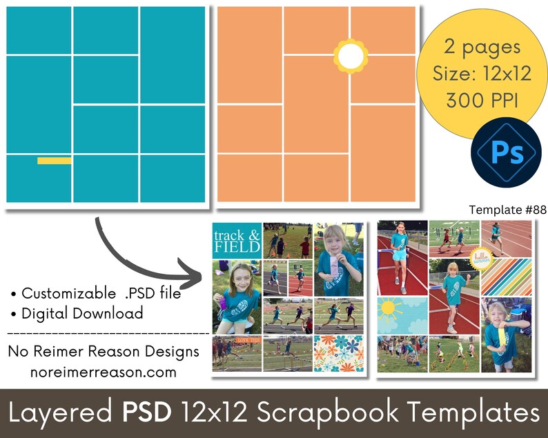 12x12 Digital Scrapbooking Layout Template, Premade Scrapbook Page ...