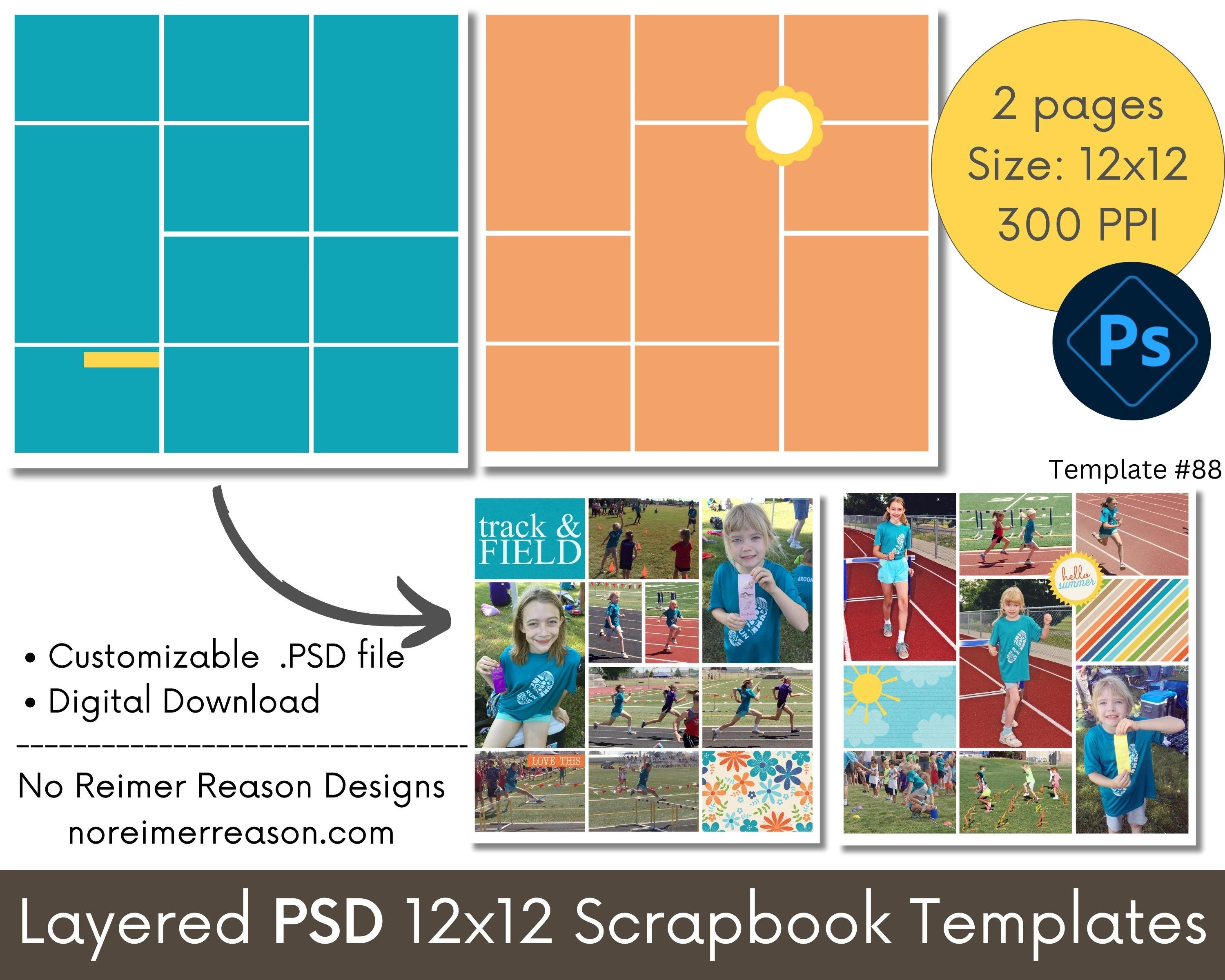 12x12 Digital Scrapbooking Layout Template, Premade Scrapbook Page ...