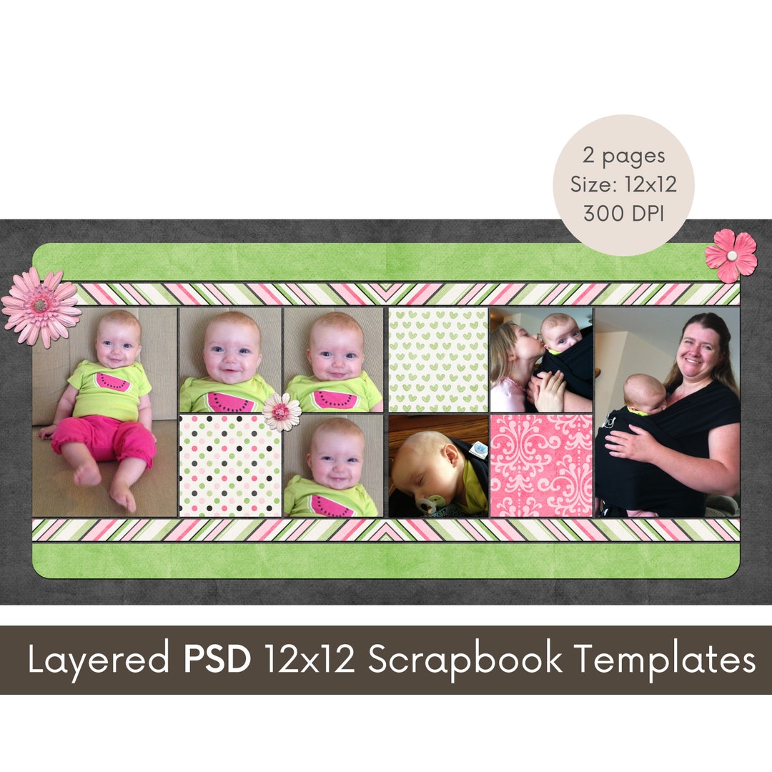 12x12 Digital Scrapbook Layout Template, Photoshop PSD Collage Page ...