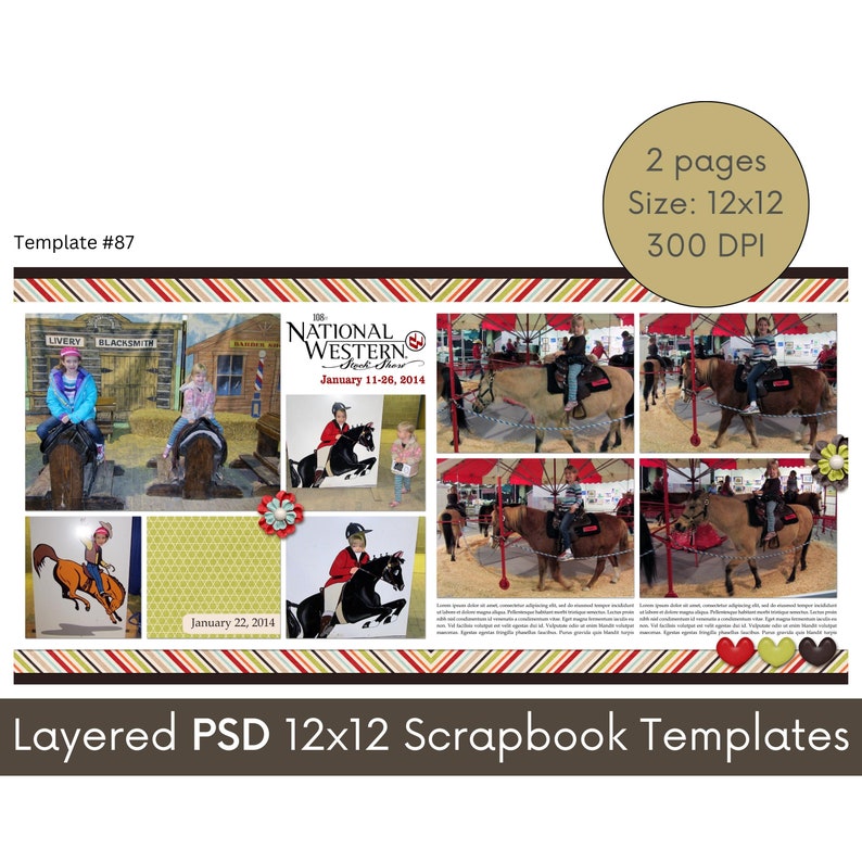 12x12 Digital Scrapbooking Page Layout Template, Photo Collage Template ...