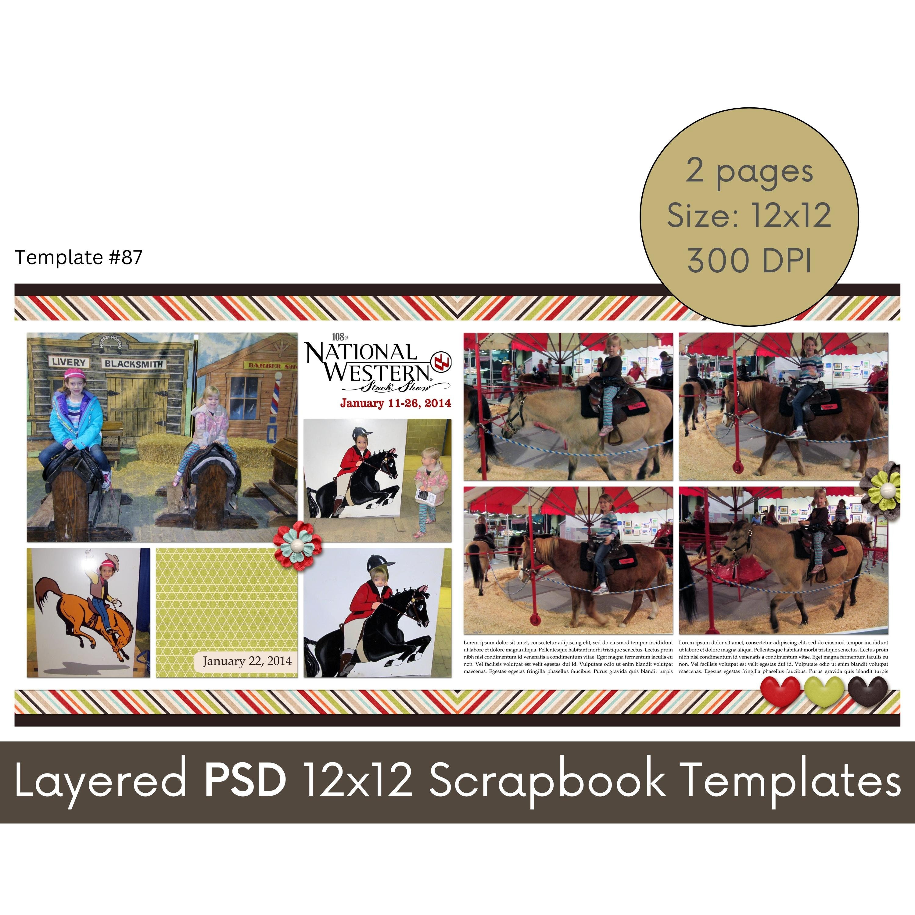 12x12 Digital Scrapbooking Page Layout Template, Photo Collage Template ...