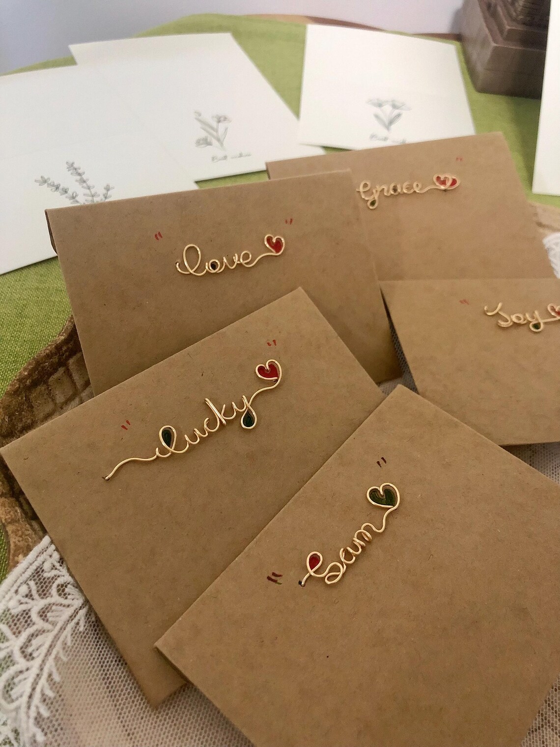 Personalized Wire Name Mini Envelopes With Greeting Cards / 5 Pcs / 10 ...
