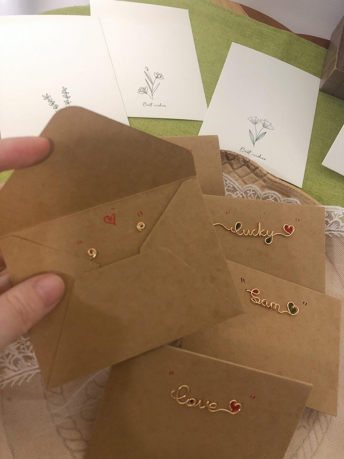 Personalized Wire Name Mini Envelopes With Greeting Cards / 5 Pcs / 10 ...