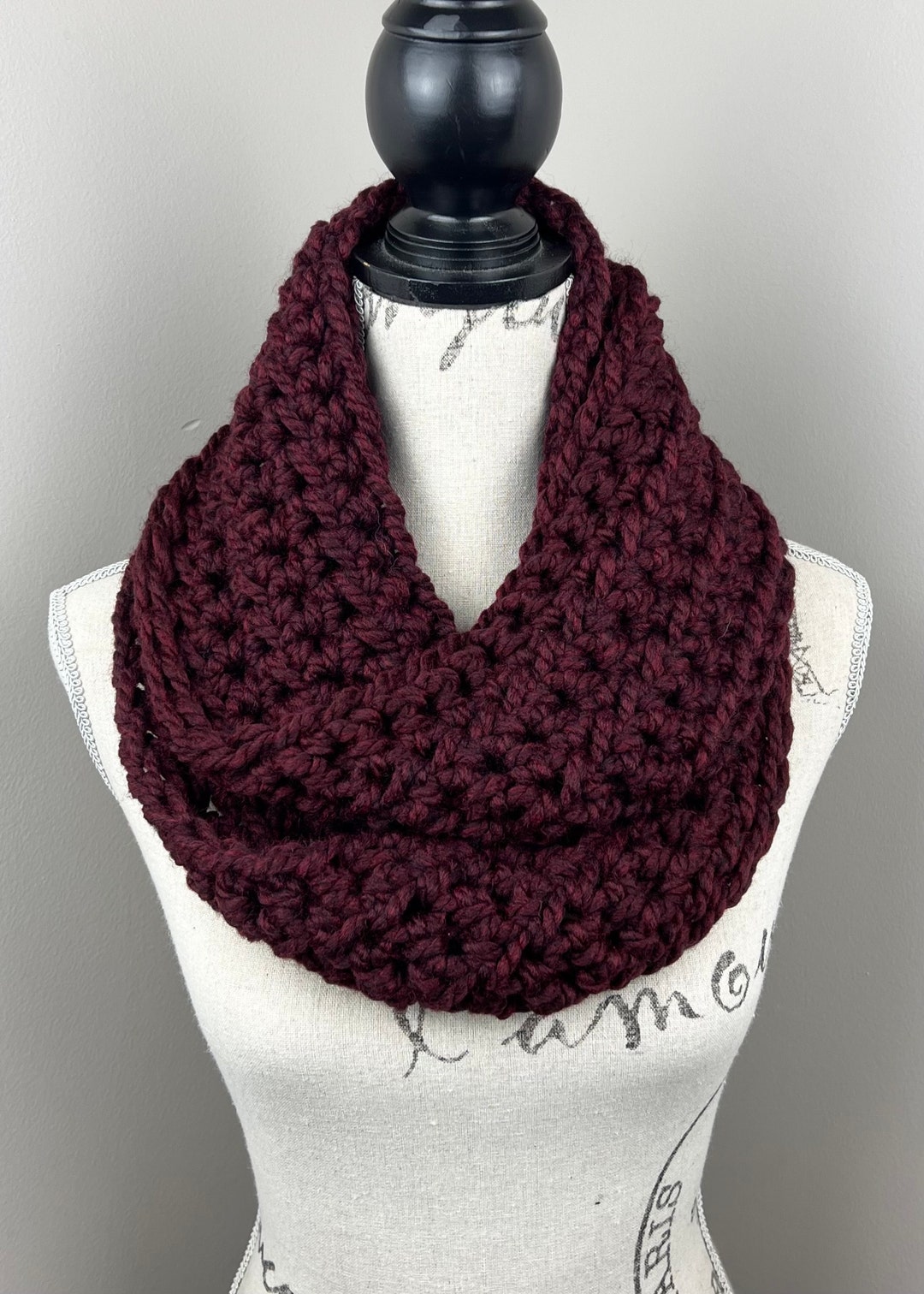 Crochet Infinity Scarf, Crochet Scarf in Claret - Etsy