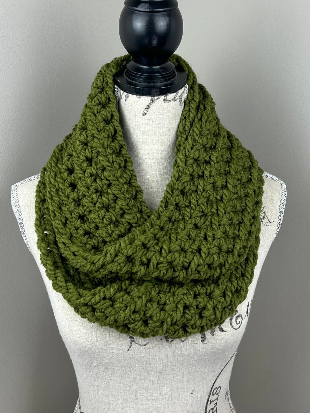 Crochet Infinity Scarf Chunky Crochet Scarf In Cilantro Etsy