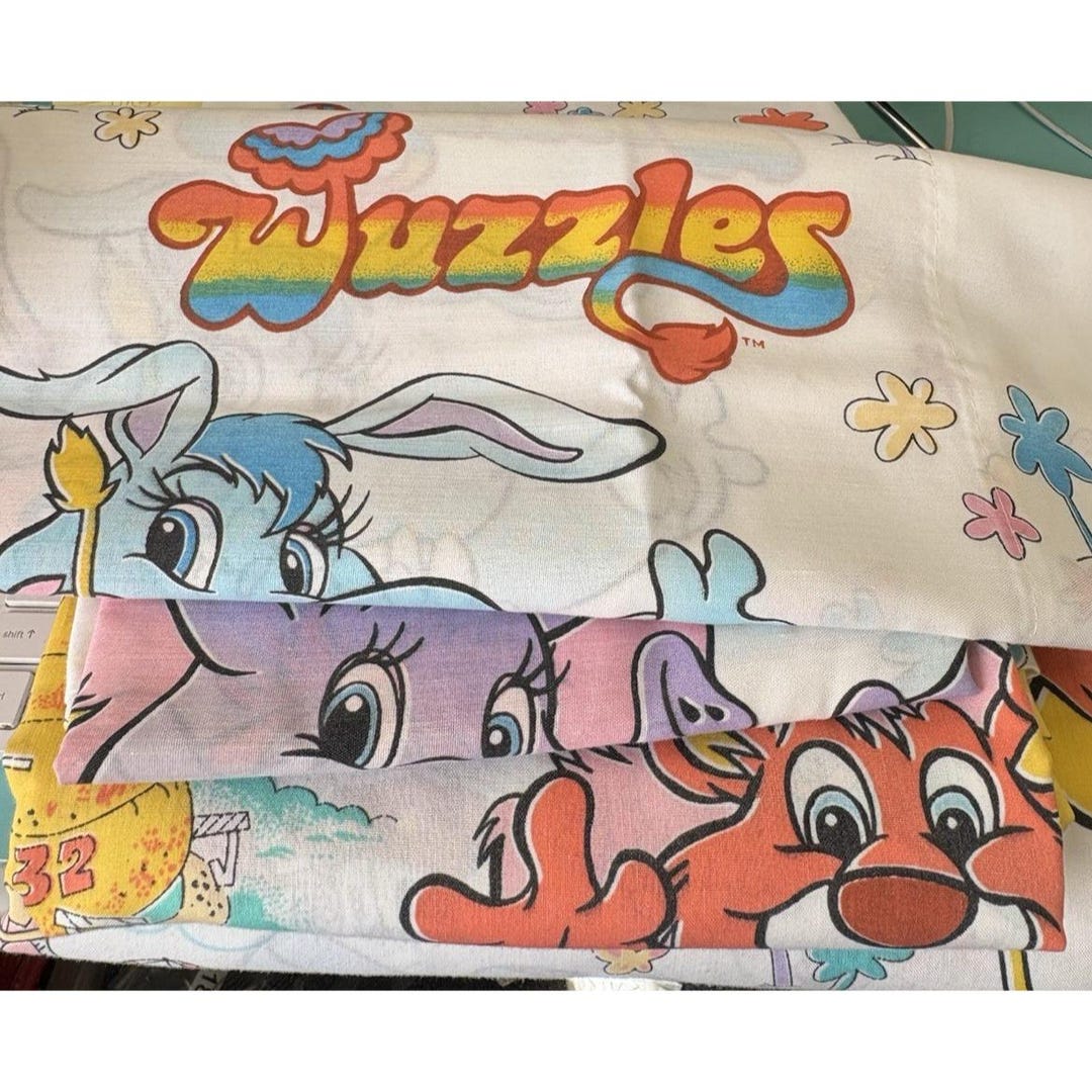 Vintage 1985 Wuzzles Cartoon DOUBLE 4 Pc. Sheet Set Hasbro Bradley Walt ...