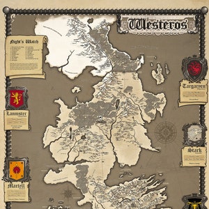 NEW Most Detailed Westeros Map, Game of Thrones Gift, Stark, Targaryens ...