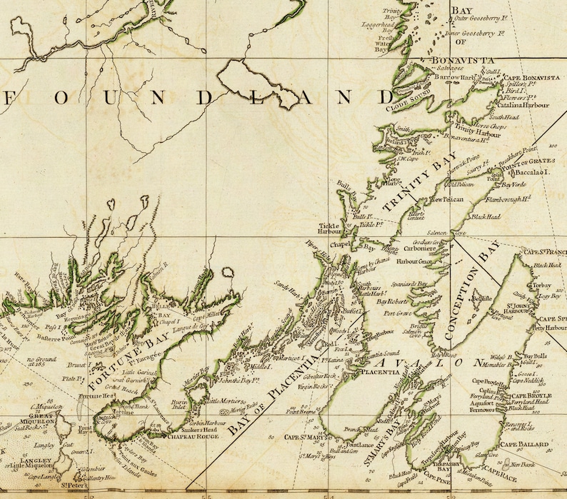 Newfoundland Old Map James Cook 1775 93 X 101cm - Etsy