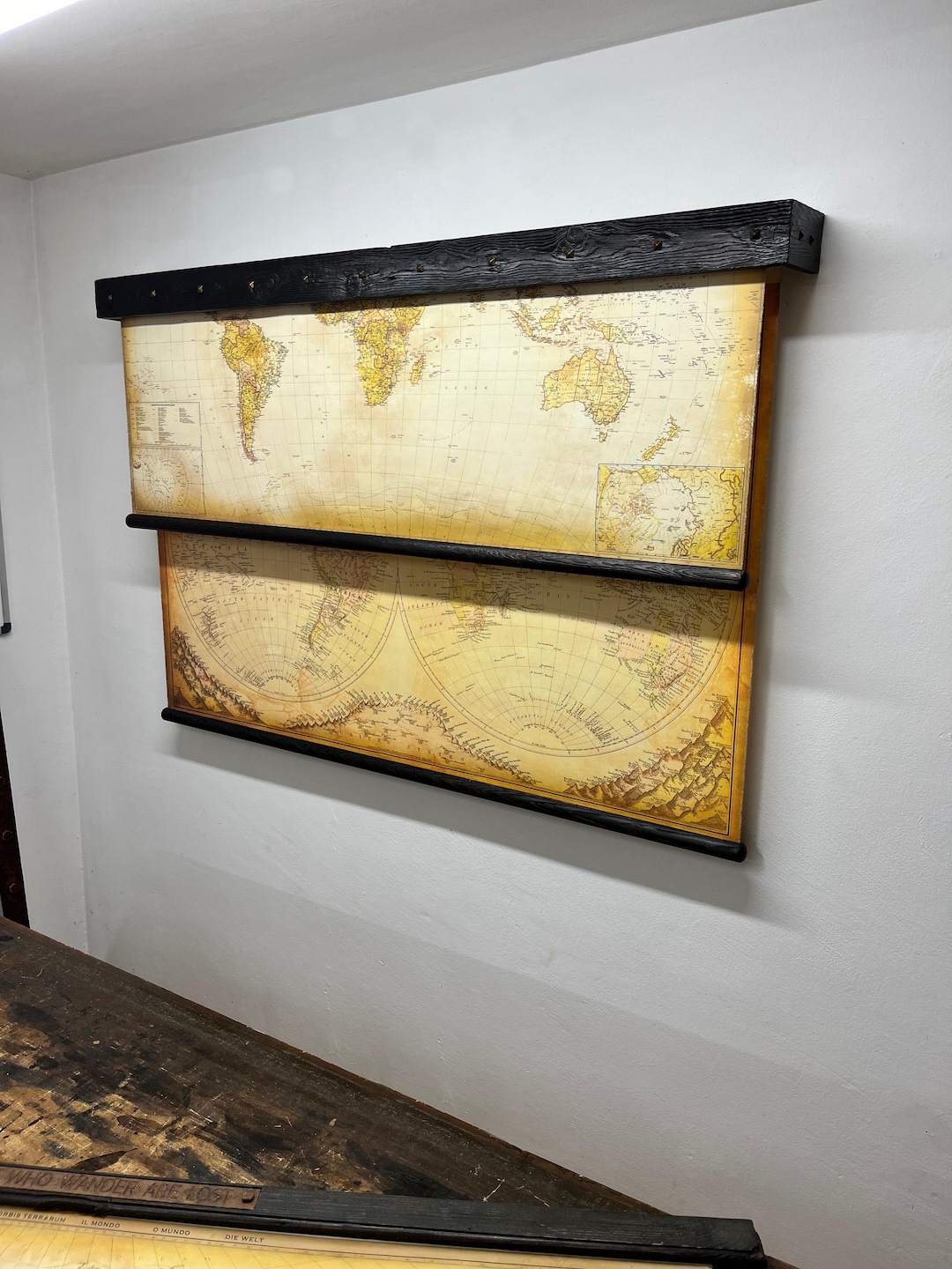 Double or Tripple Maps Roller Systems & Antique Wood, White Erase Board ...