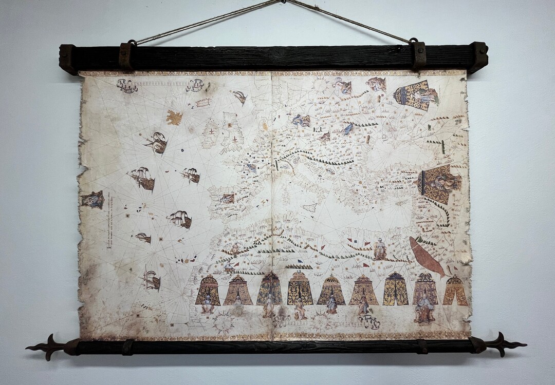 Portolan Chart of the Mediterranean on Canvas, Super Details With Heavy ...