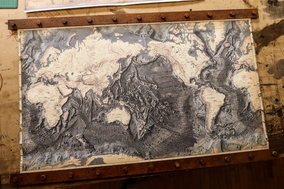 Map and Frame Made of an Old Ship Hull, Ocean Floor Map for Wife or ...