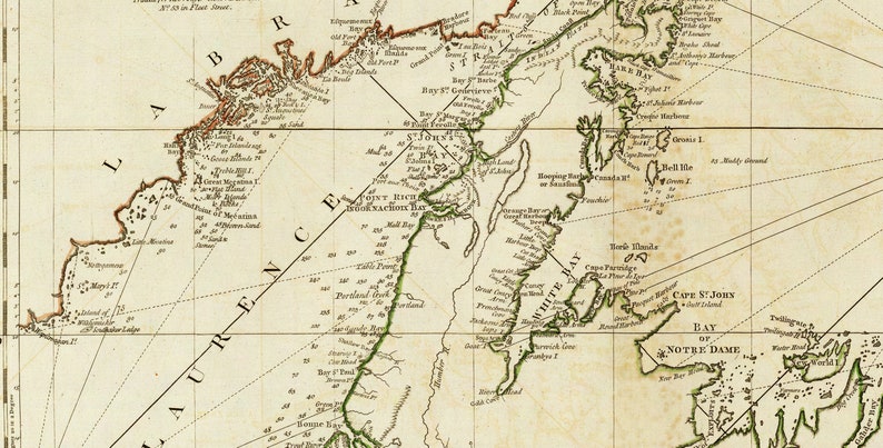 Newfoundland Old Map James Cook 1775 93 X 101cm - Etsy