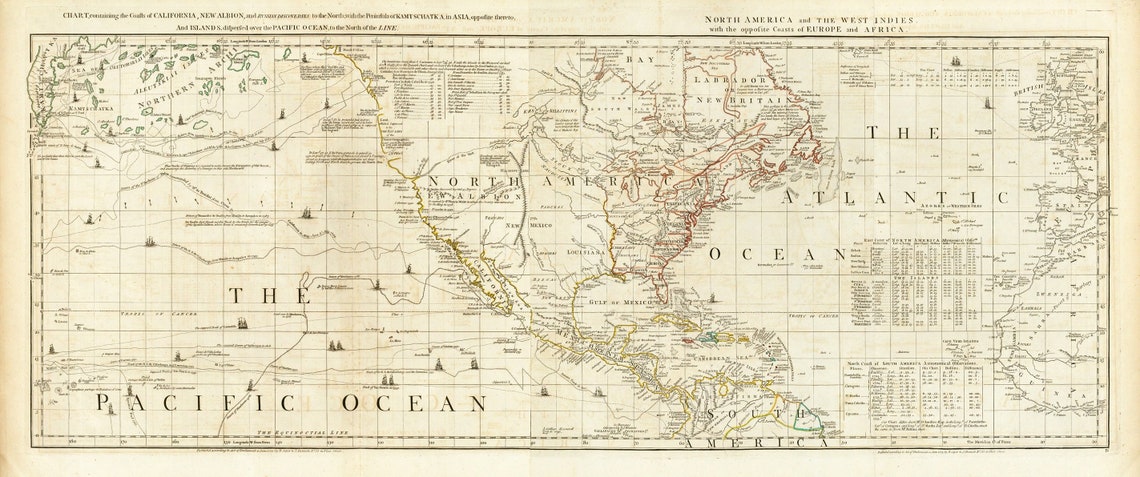 Horizontal US Map Chart Containing the Coasts of - Etsy