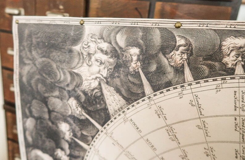 Antique Wind Rose Diagram: 1650s Map With Wind Heads - Etsy