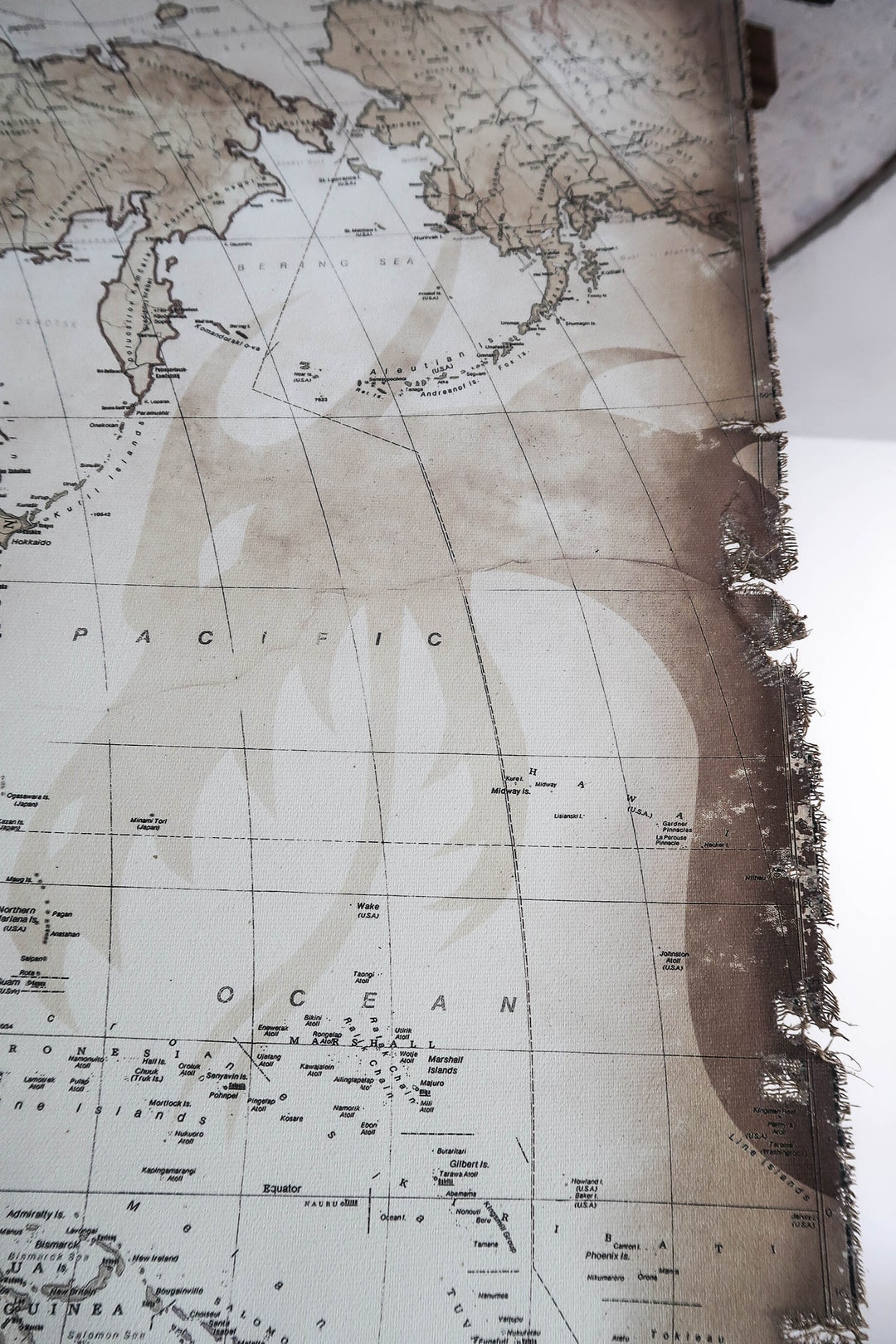 Dragon World Map: Antique Style Canvas Wall Art With Chestnut Wood ...