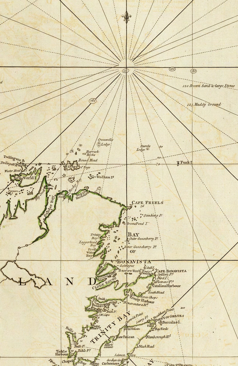 Antique Newfoundland Map: James Cook 1775, Pull Down Style - Etsy