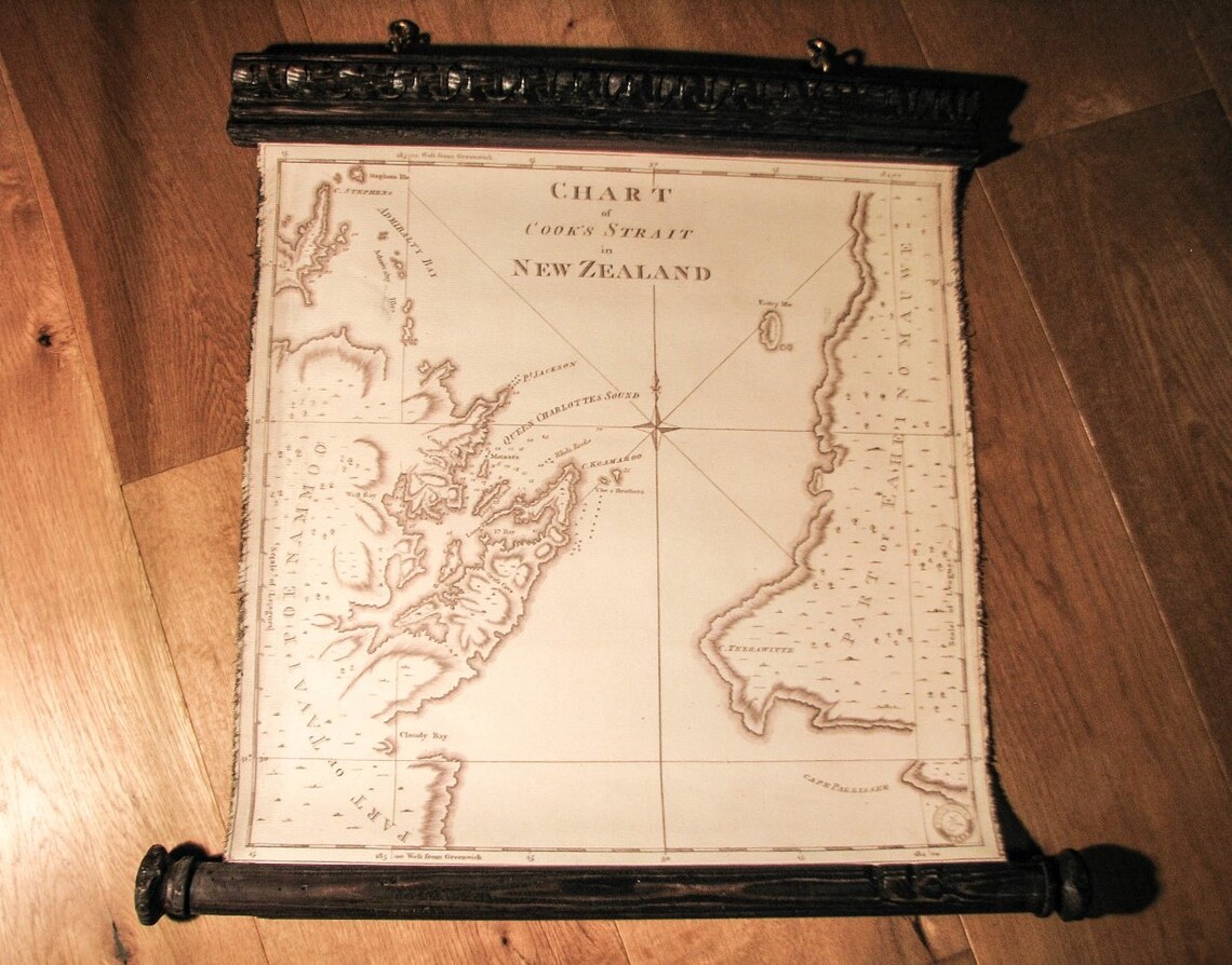 Cook Strait Map: 1733 Antique New Zealand Chart in Rustic Wood Frame - Etsy