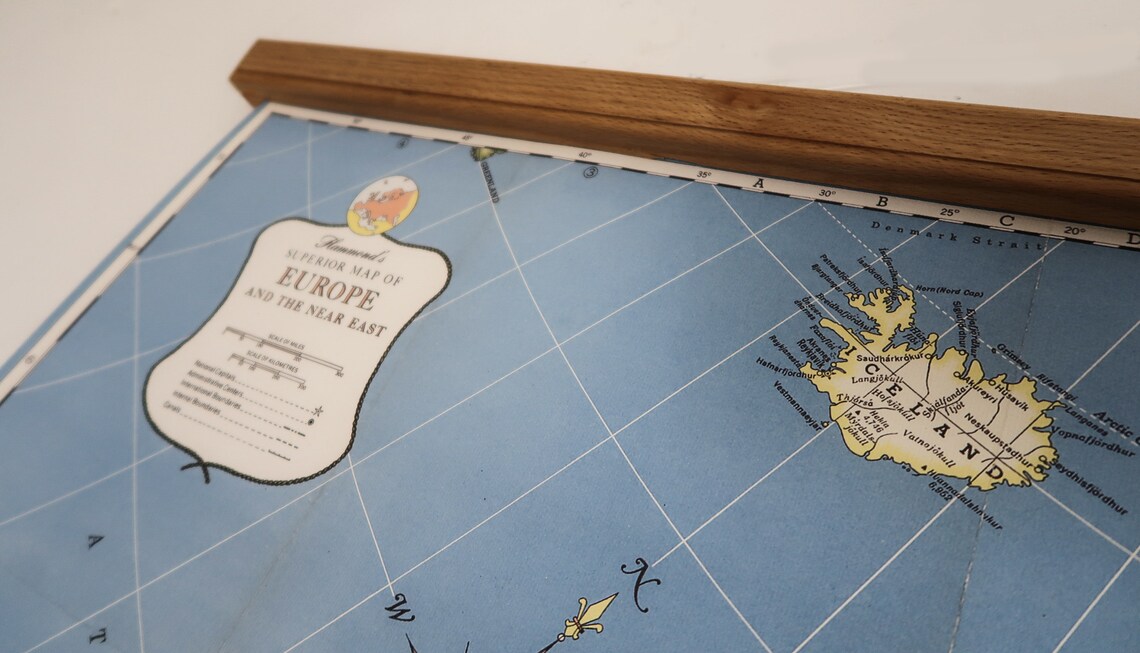 Blue map of Europe 1950 Ready to hang map | Etsy