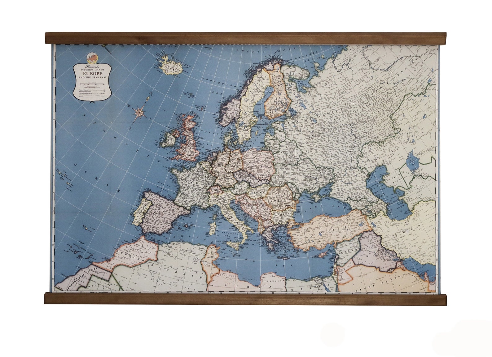 Blue map of Europe 1950 Ready to hang map | Etsy