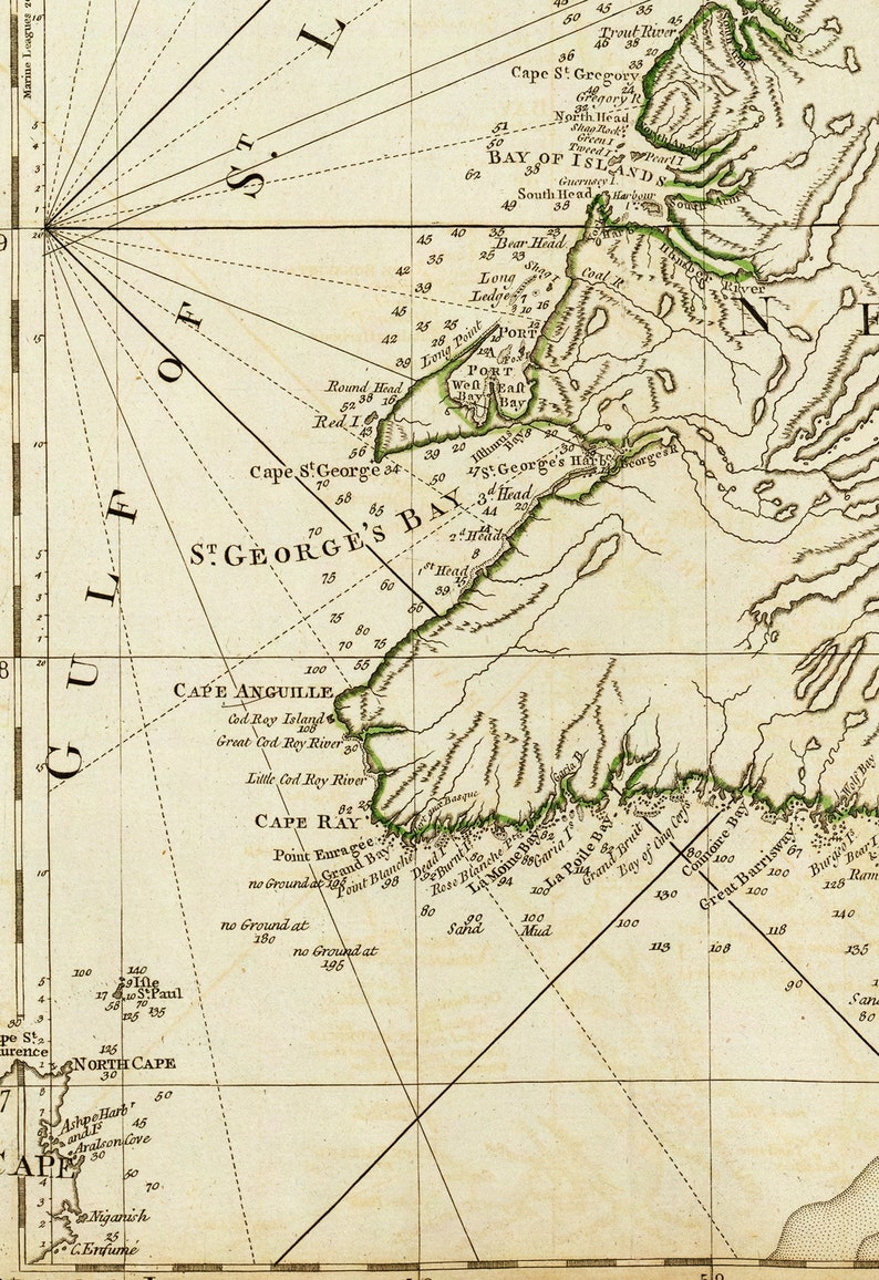 Newfoundland Old Map James Cook 1775 93 X 101cm - Etsy