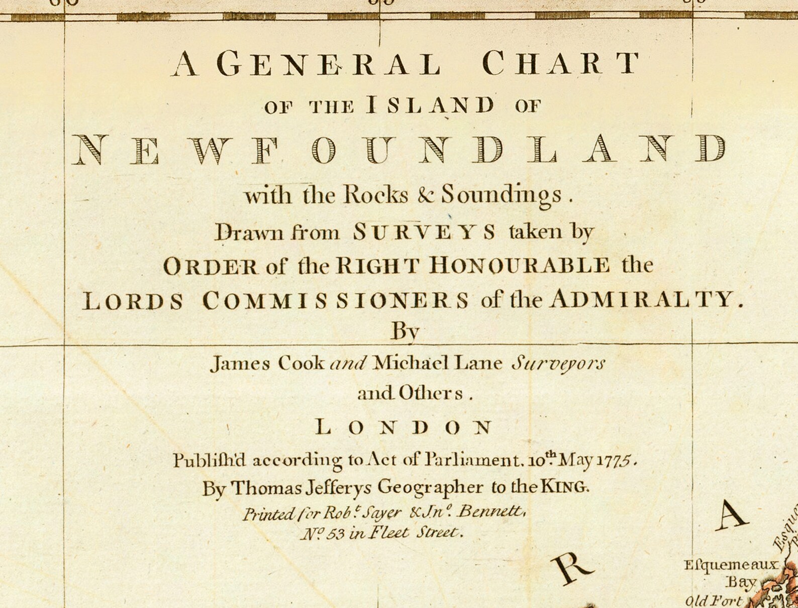 Newfoundland Old map James Cook 1775 93 x 101cm | Etsy