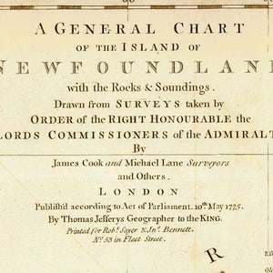 Newfoundland Old map James Cook 1775 93 x 101cm | Etsy