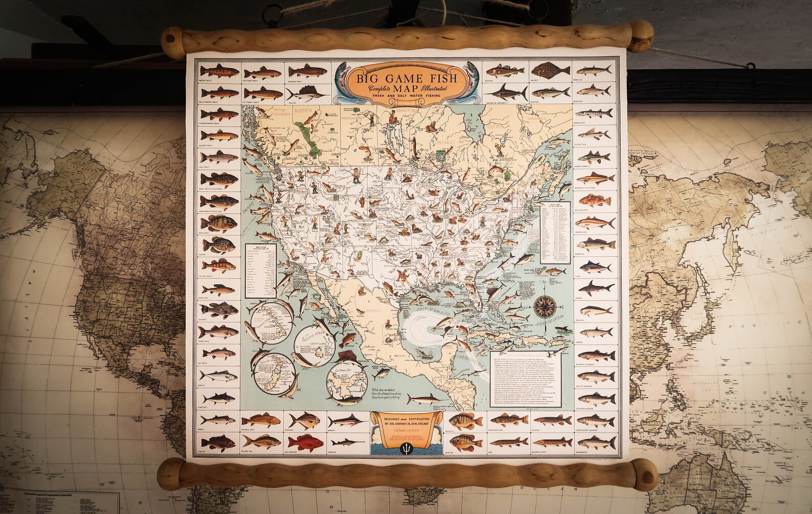 Big Game Fish Map of US Fisherman Gift or Lake House Decor - Etsy