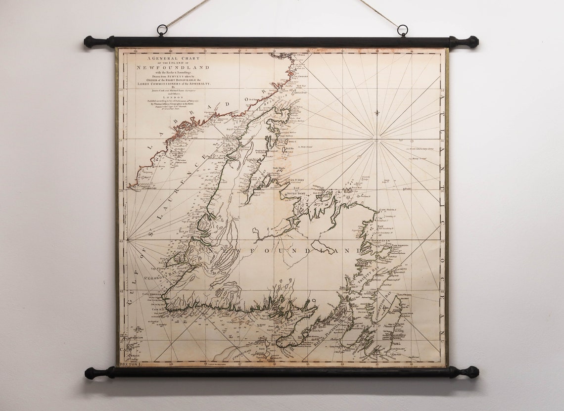 Newfoundland Old Map James Cook 1775 93 X 101cm - Etsy