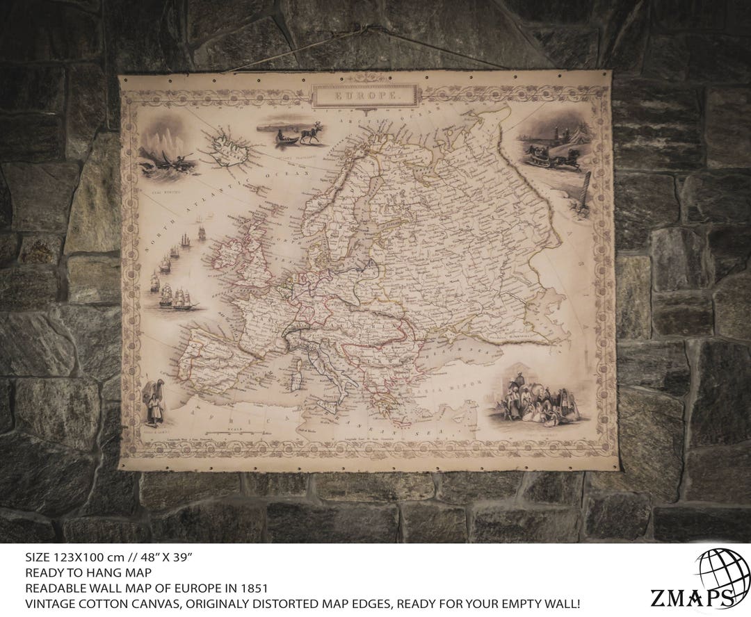 Vintage Map of Europe 1851,ready to Hang Map, 123x101cm/48''x39 ...