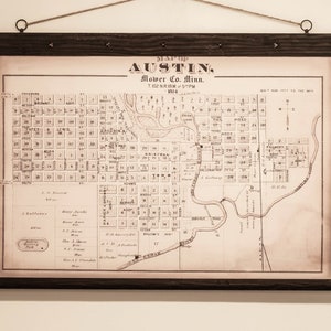 Map Showing Austin in 1874, Cotton Canvas Material, Antique Hand Carved ...