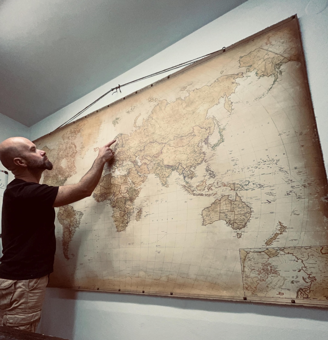 Super Size Pull Down World Map 90''x55'', Zmaps, Aristocratmaps, Modern World Map in Old Fashion ...