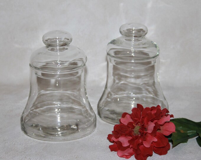 Set of 2 Vintage Apothecary Jar - Libbey Clear Glass Bell Shape Storage ...