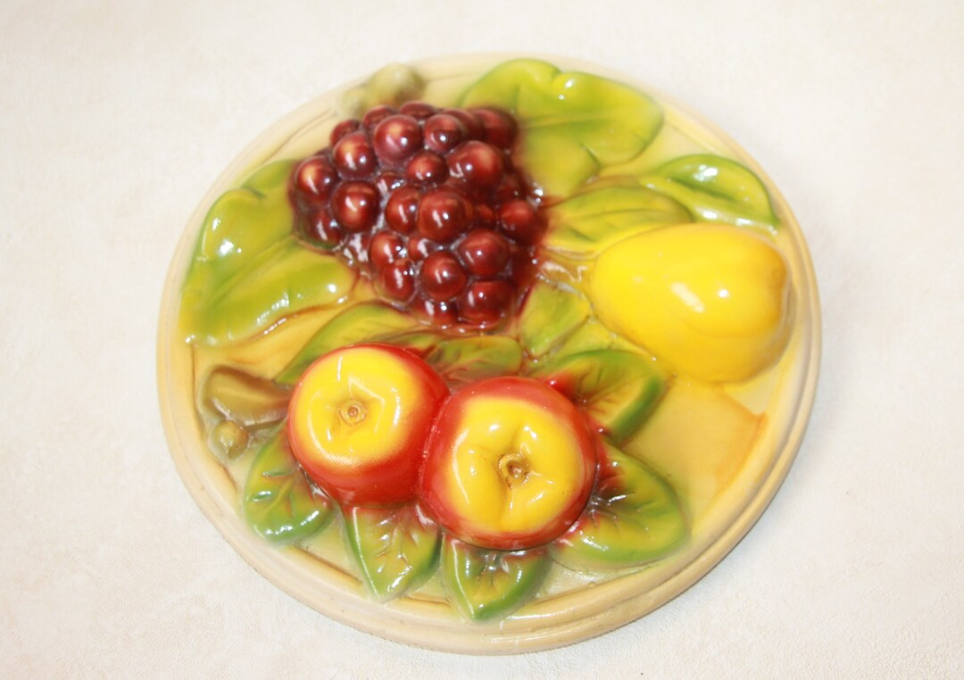 Vintage 3D Fruit Chalkware Plaque Wallhanging Genuine Hand Painted ...