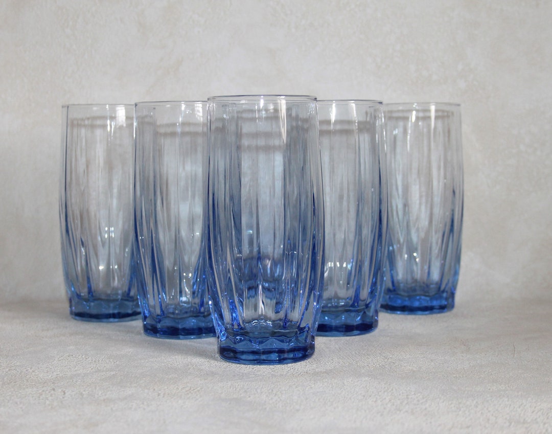 Set of 6 Oneida Pasabahce Blue Glass Tumblers 10 Ounce Drinking Glass ...