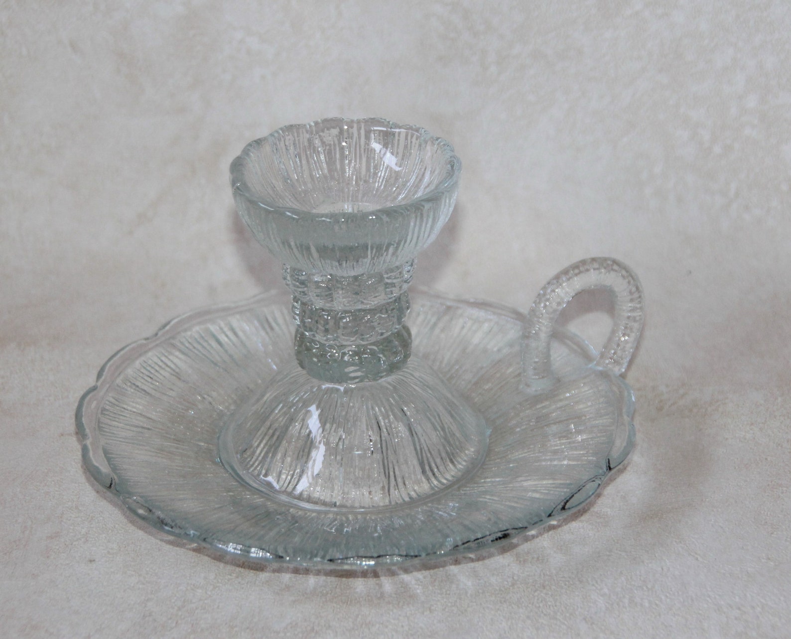 Vintage Glass Chamberstick Glass Candle Holder With Drip Pan | Etsy