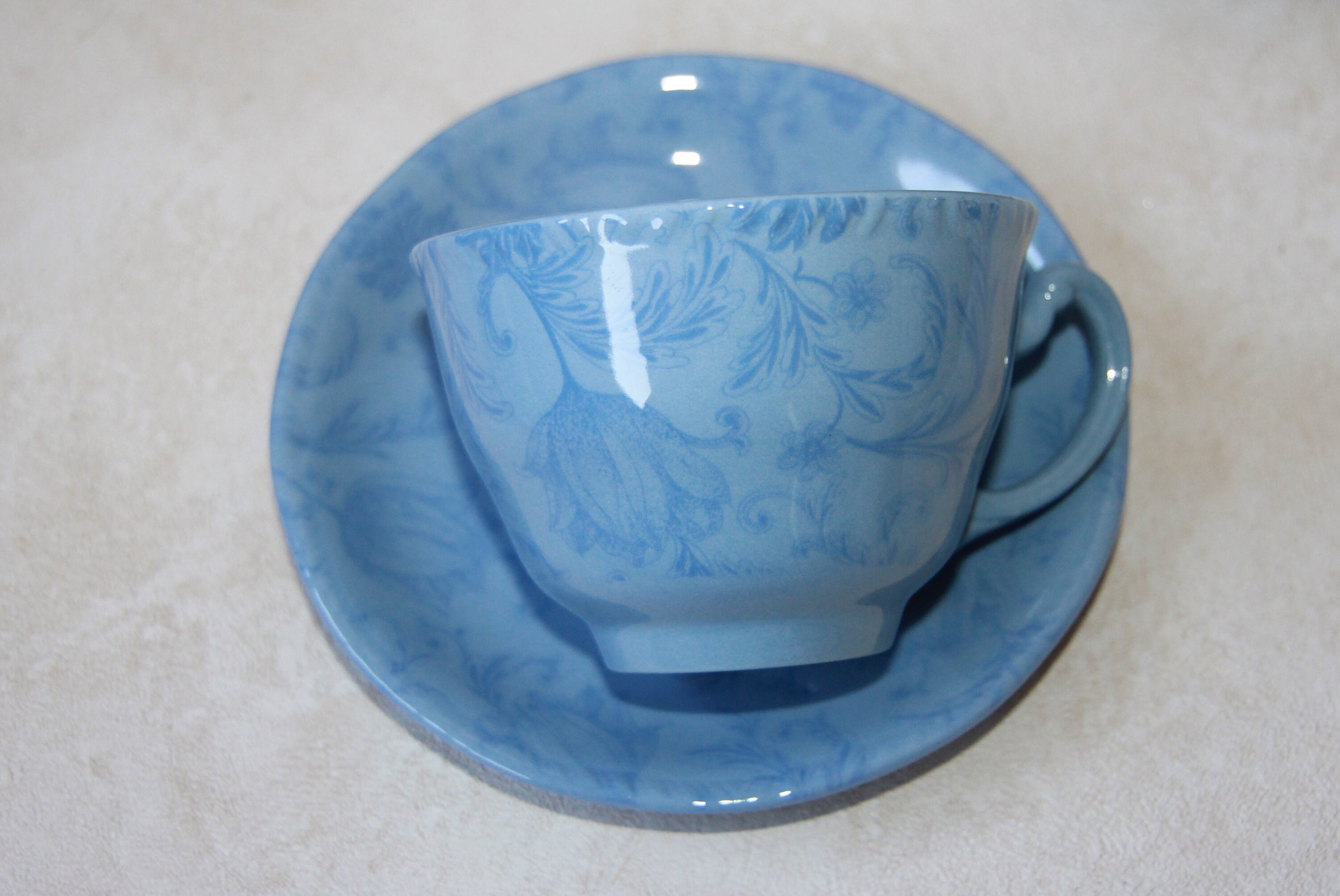 Drinkware Set of 4 Teacups Blue Damask Tea Cup & Saucer Blue China Tea ...