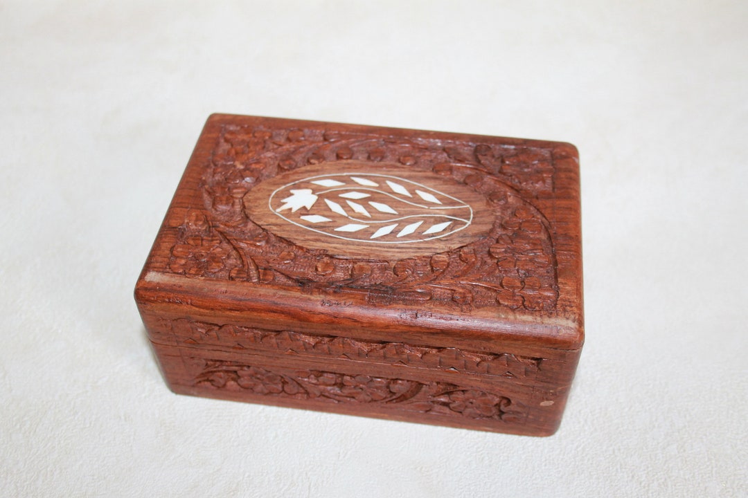 Sheesham Wood Keepsake Box Hand Carved Wooden Box With Floral Inlay ...