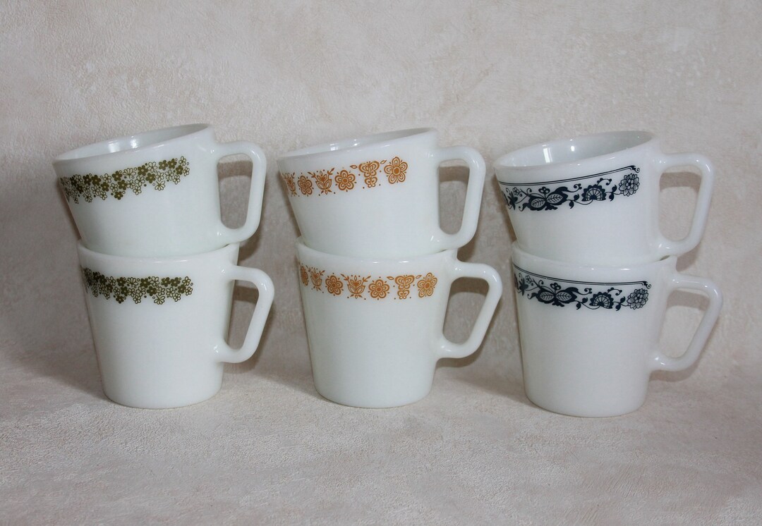 Pyrex Mugs Set of 2 - Diagonal Handle Coffee Cup - Pyrex 1410 - Choose ...