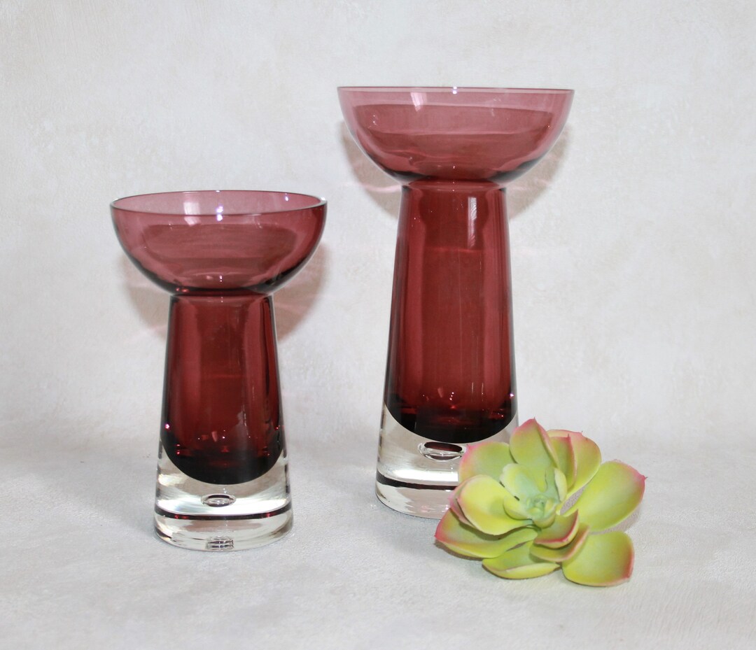 Set of 2 Art Glass Vases - Maroon Glass With Suspended Bubble - Etsy