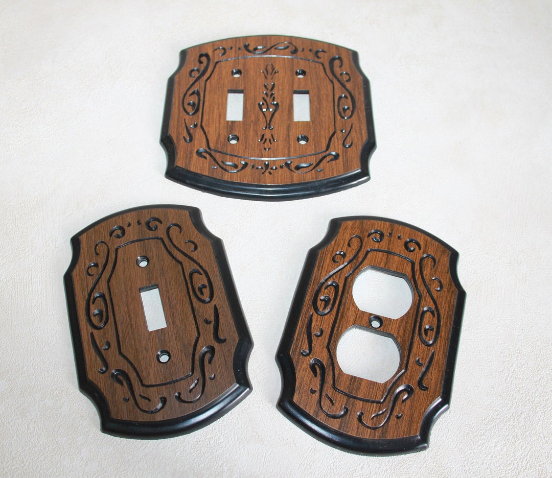 Faux Wood Decorative Wallplate Covers - Set of 3 Single Toggle & Double ...