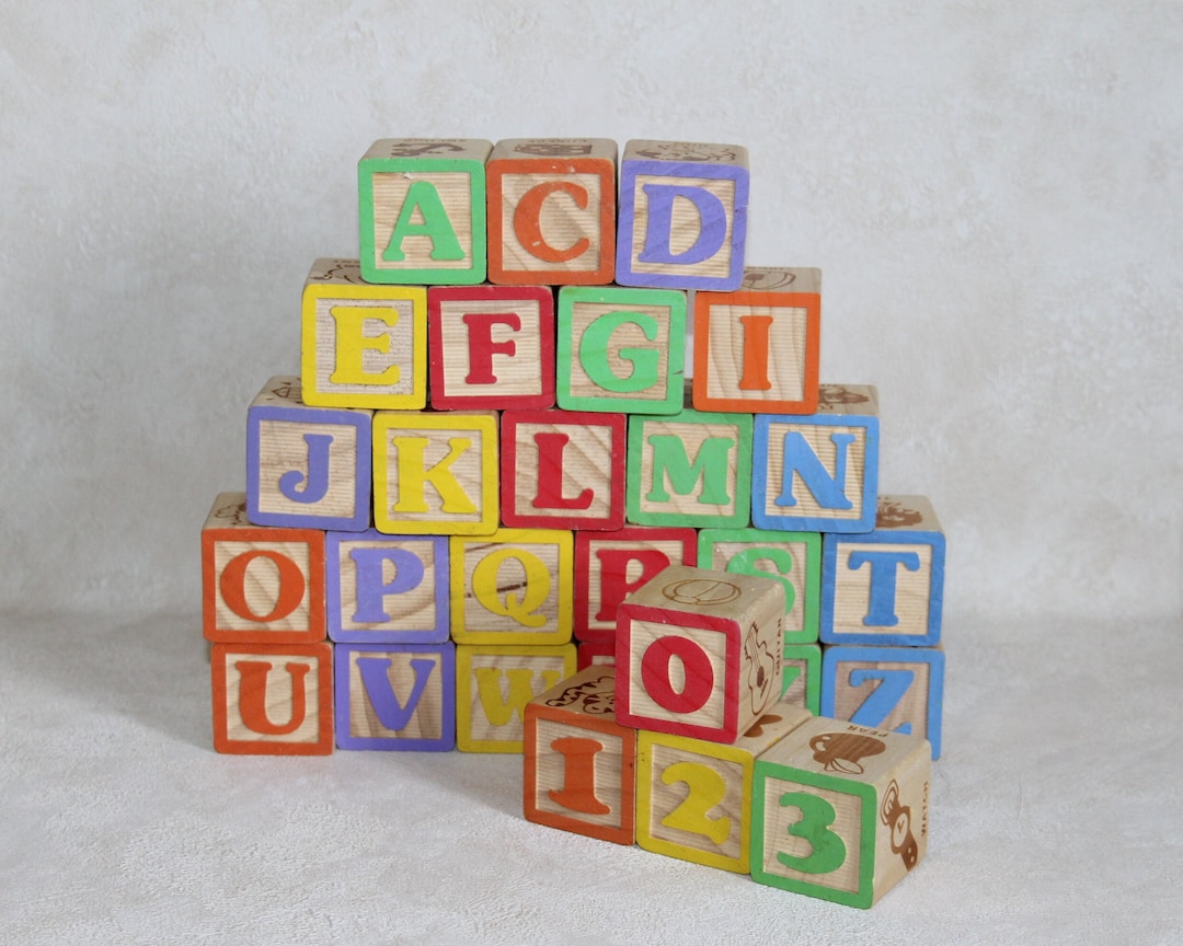 32 Large Wooden Blocks 24 Alphabet Blocks Plus 4 Number Blocks 1.75 ...