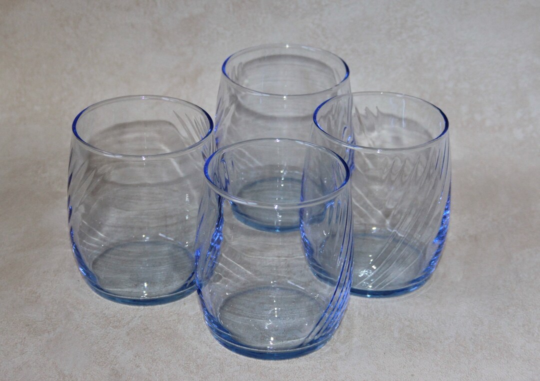 Set of 4 Misty Blue Glasses- Libbey Optic Swirl Glassware - 12 Ounce ...