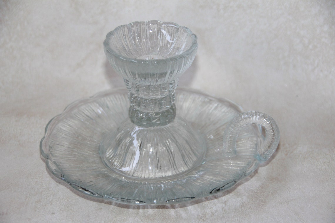 Vintage Glass Chamberstick Glass Candle Holder With Drip Pan | Etsy