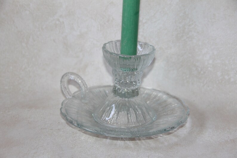 Vintage Glass Chamberstick Glass Candle Holder With Drip Pan | Etsy
