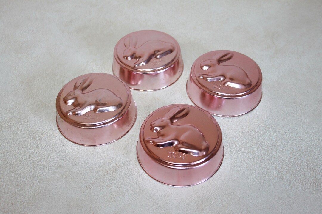 Set of 4 Vintage Anodized Copper Bunny Molds – Easter Kitchen Decor ...